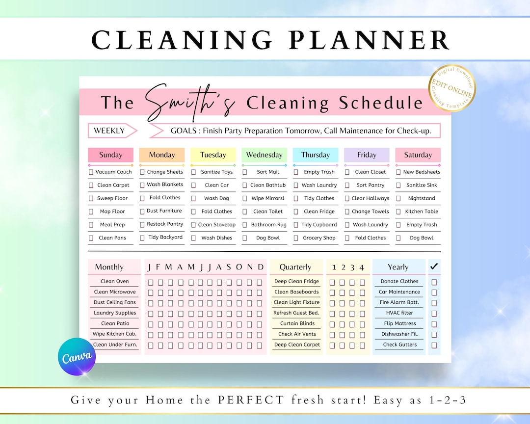 Cleaning Planner Template, Deep Cleaning Checklist, Canva Template ...