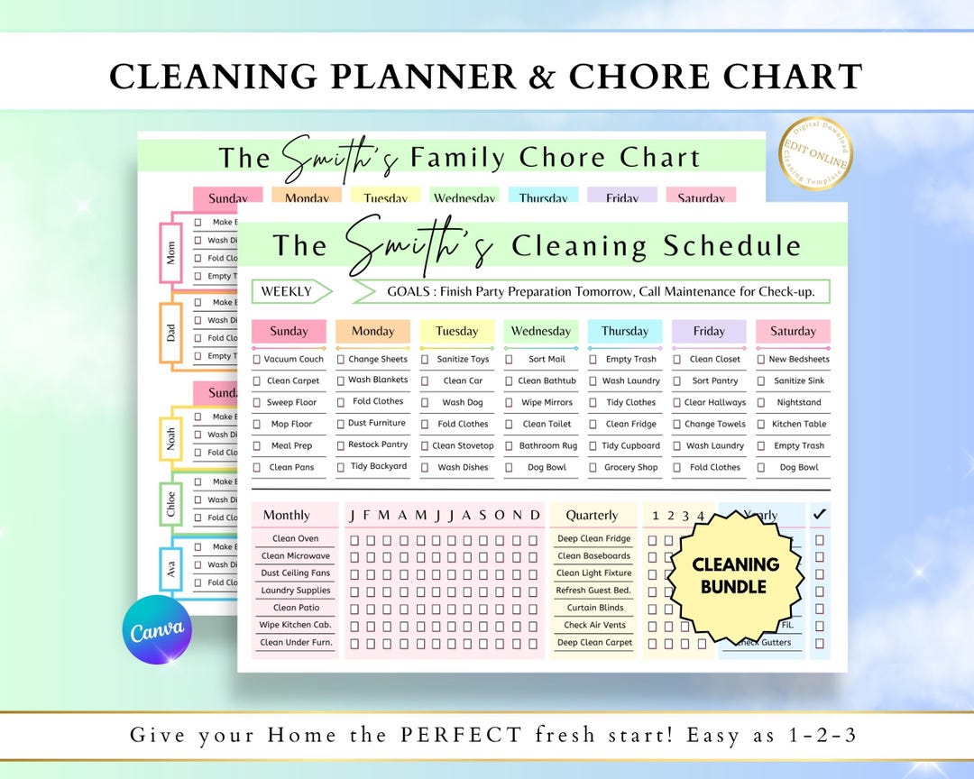 Cleaning Planner With Family Chore Chart, Cleaning Bundle, Kids Chore ...