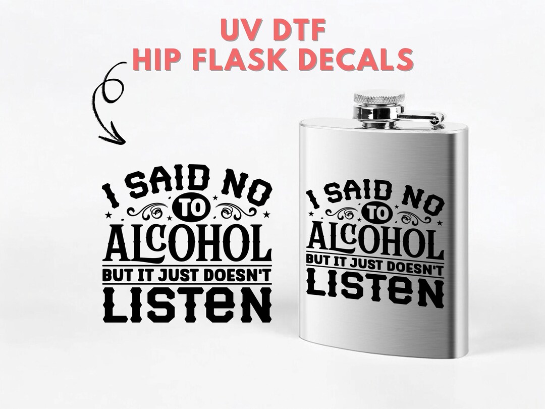 UV DTF Hip Flask Decals 3D UVDTF Liquor Stickers for 6oz, 8oz and 12oz ...