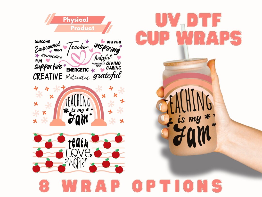 UV DTF 16oz Can Glass Wraps - Teacher | 8 Unique Designs | Perfect for ...