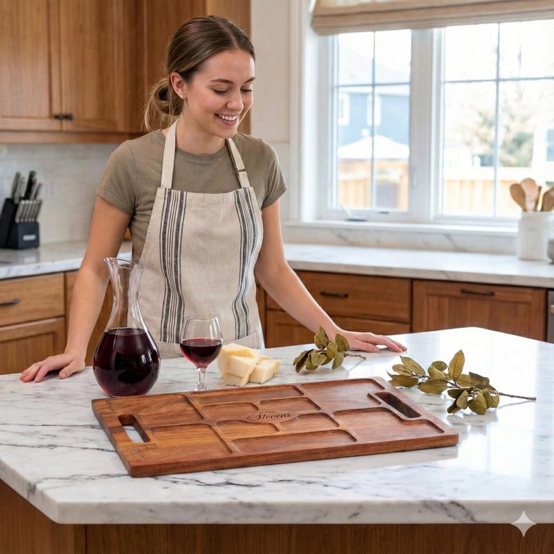 Large Serving Board With Handle: Handcrafted Wood Charcuterie for ...