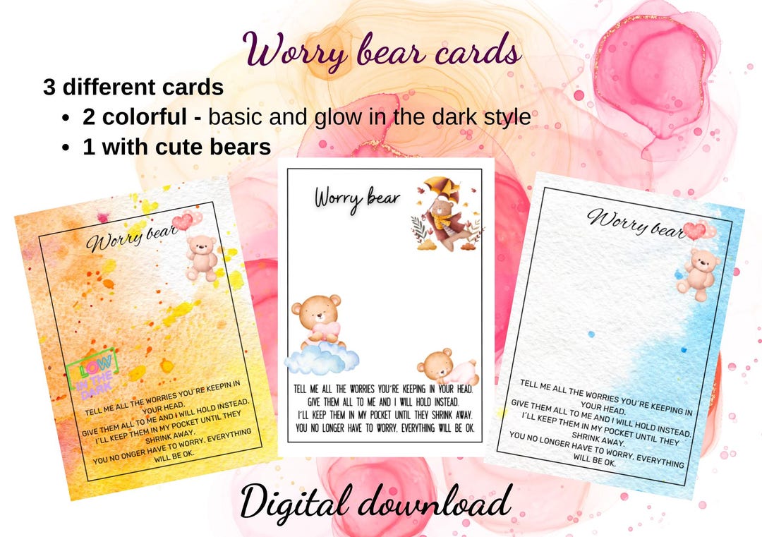 PDF and PNG File of Worry Bear Card - One Arch A4 Arch With 9 Cards - 3 ...