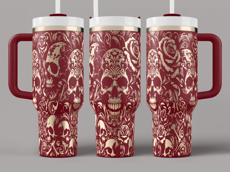 Skull & Rose Tumbler Wrap SVG – Gothic Floral Laser Design (40oz) - Etsy