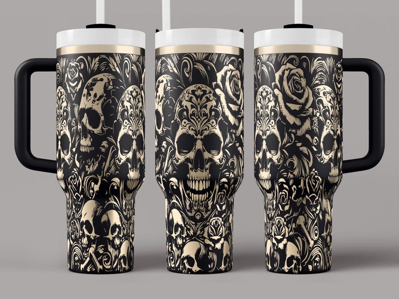 Skull & Rose Tumbler Wrap SVG – Gothic Floral Laser Design (40oz) - Etsy