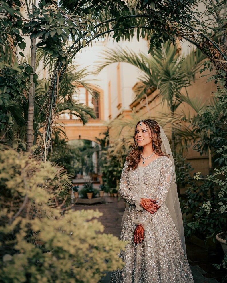 Handmade White Bridal Dress With Back Tail, Made on Net Fabric With ...