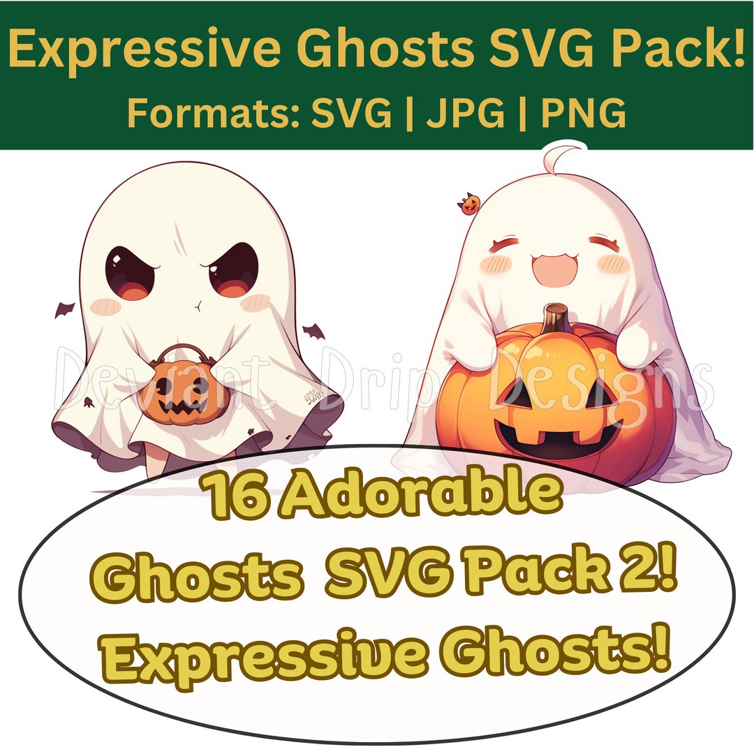 16 ADORABLE GHOST SVG Bundle, Expressive Ghost, Ghost Svg, Svg for ...
