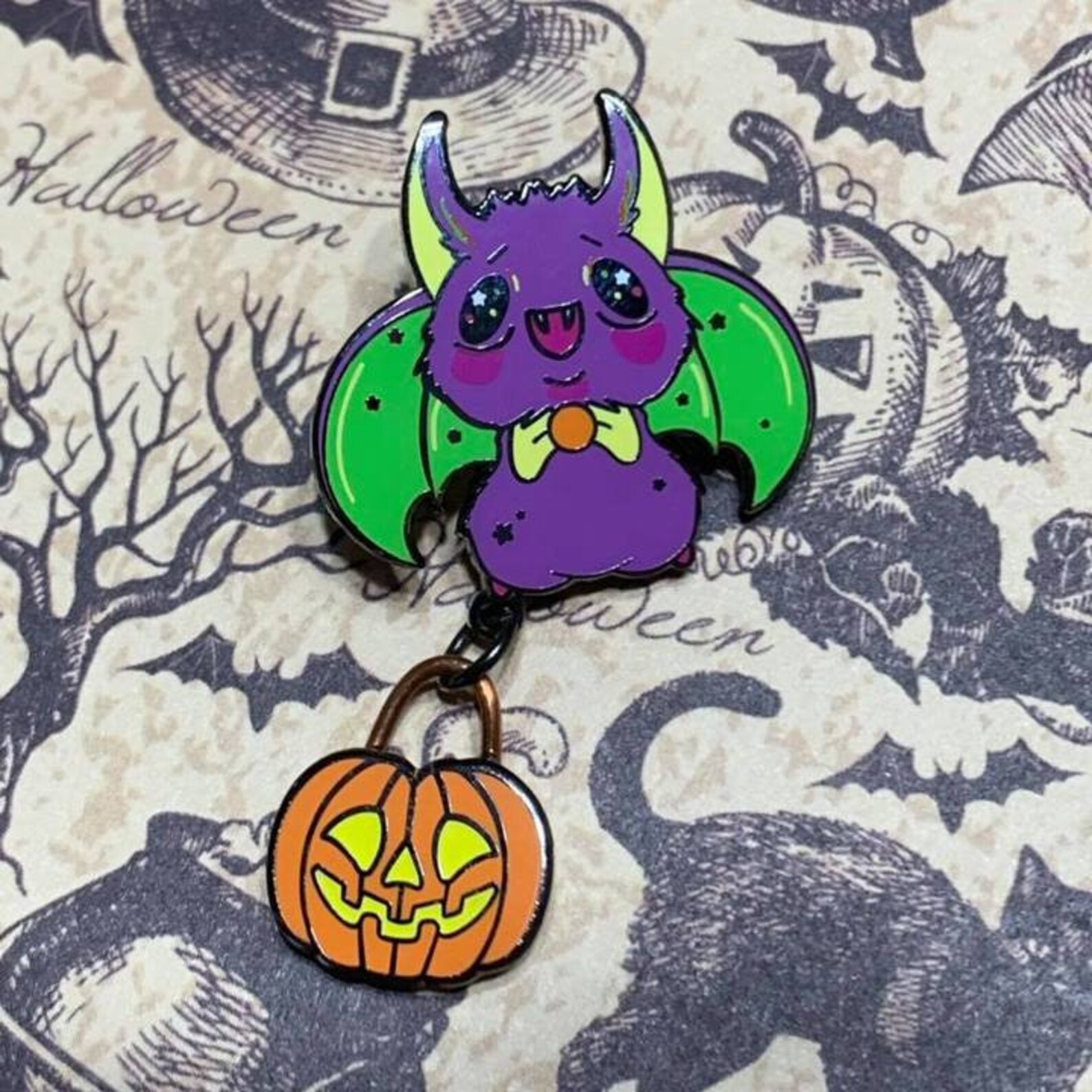 Eek Bat Halloween Glow Dangle Pin - Etsy