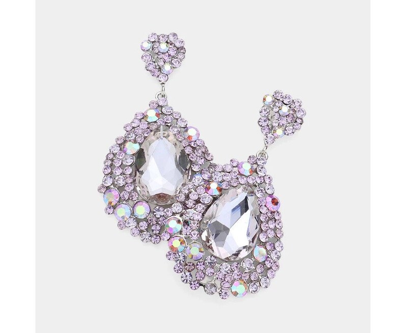 Lavender Crystal Teardrop Prom Pageant Bridal Wedding Dangle Chunky ...