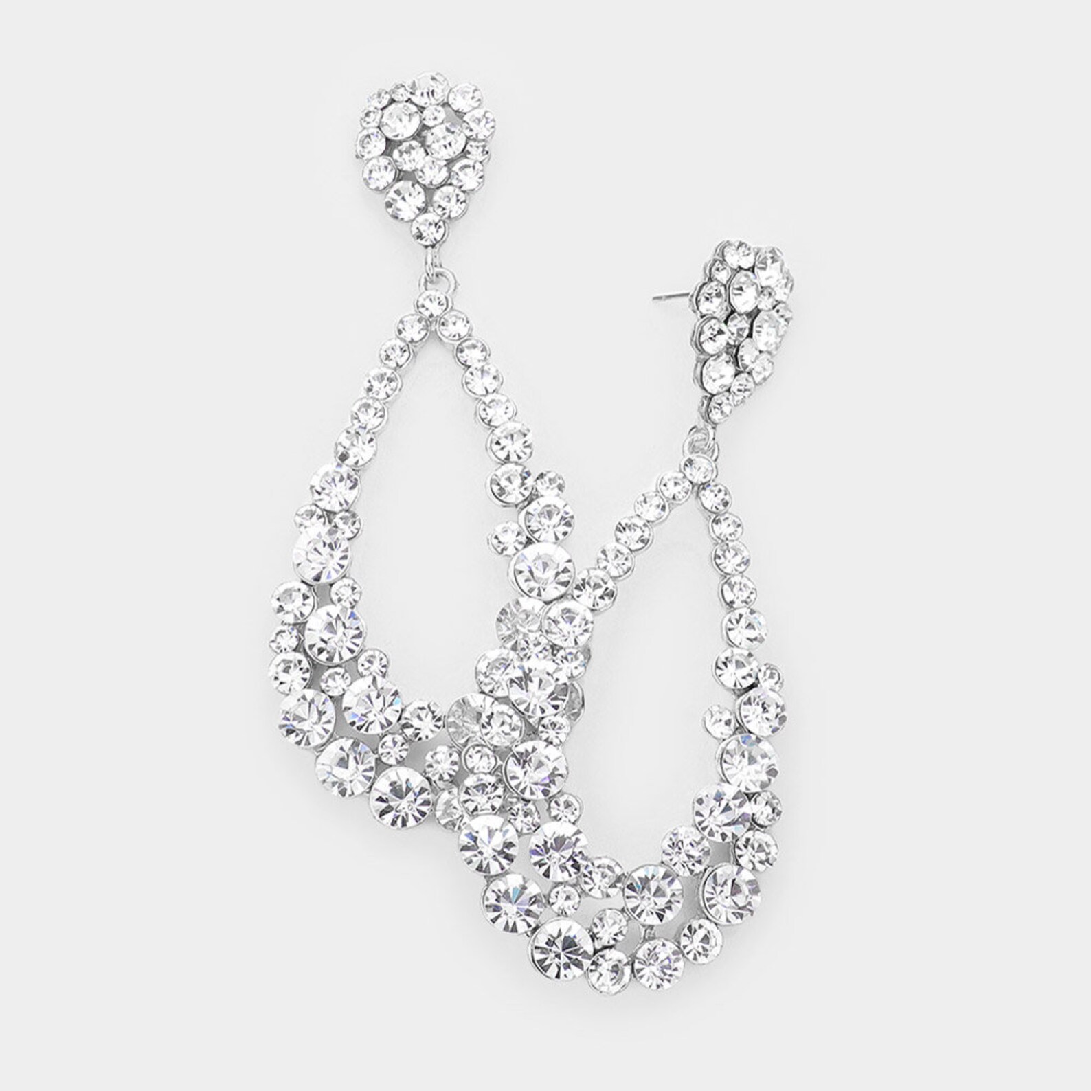 Gold Silver Glass Crystal Bubble Cluster Teardrop Prom Pageant Bridal ...