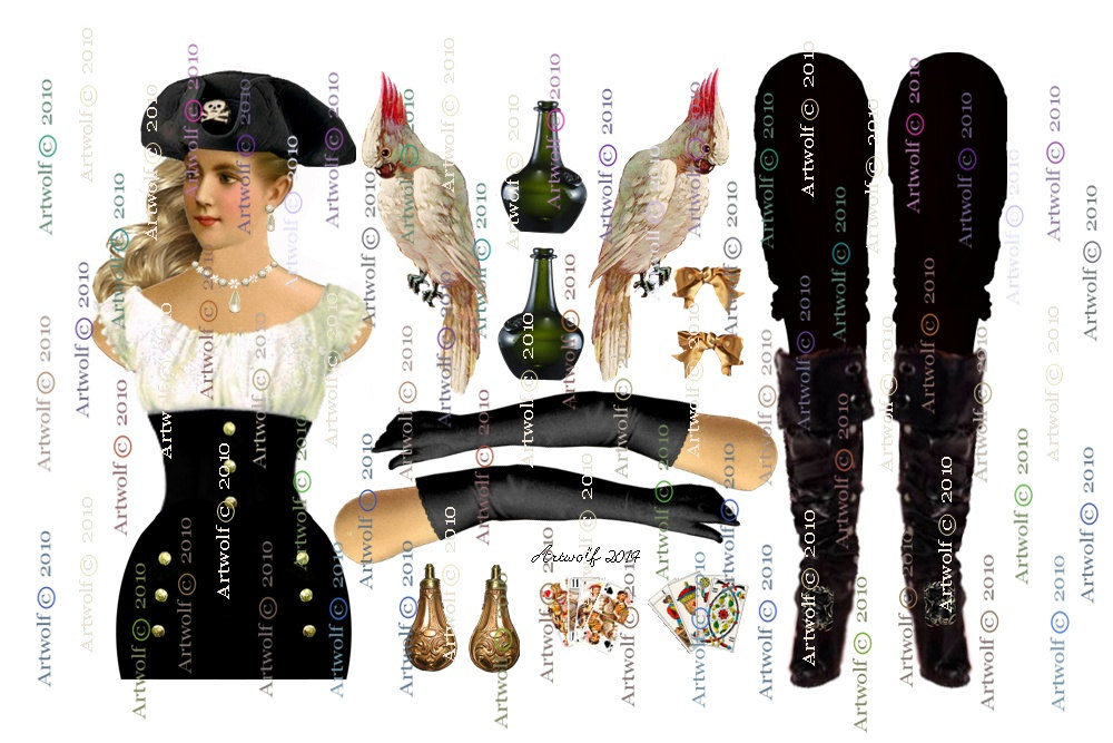 3 PIRATE PAPER DOLLS Lady Bucaneer Instant 4 Sheets Digital Download ...
