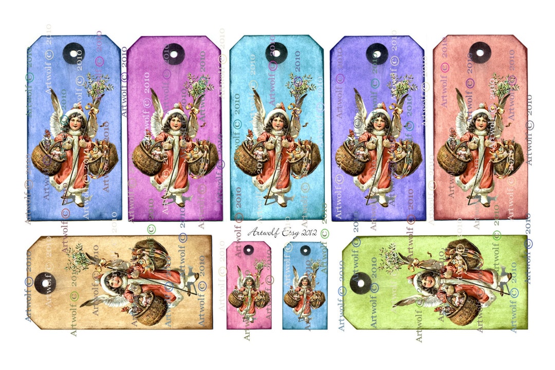 CHRISTMAS ANGEL Tags Labels Download Santa Cherub Printable Scrapbook ...