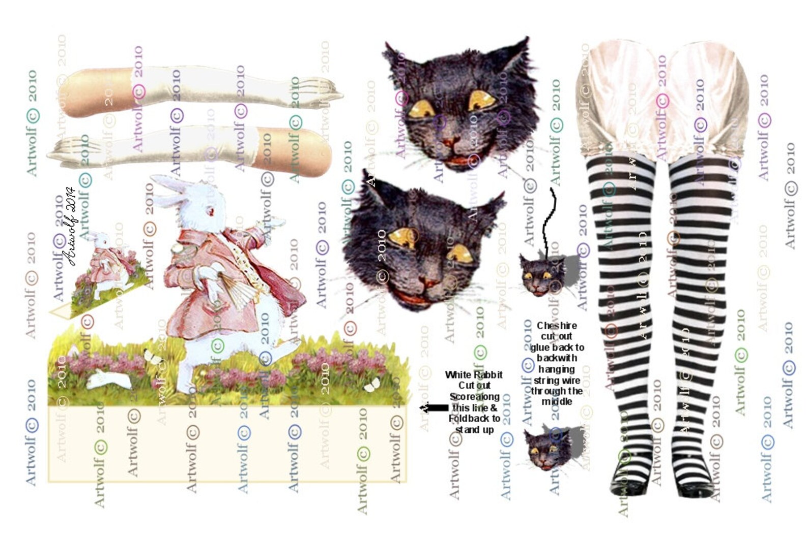 PAPER Dolls,2 ALICE Wonderland Paper Dolls White Rabbit Cheshire Cat ...