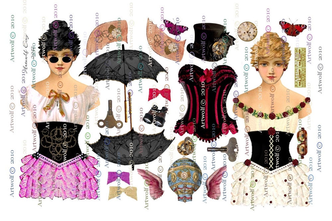 PAPER Dolls 2 Steam Punk Dolls Altered Art Vintage Printable ...