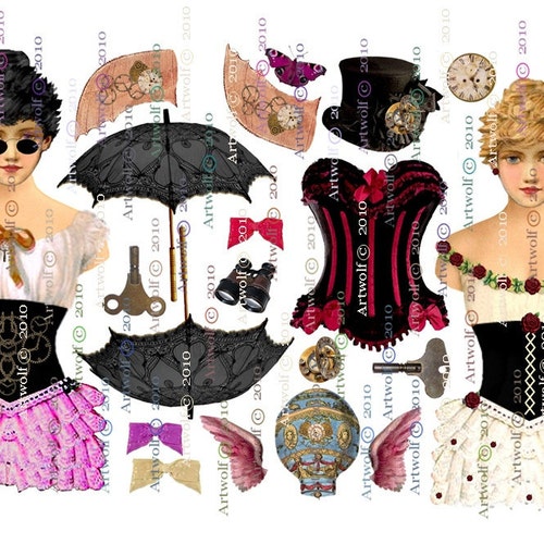 PAPER Dolls 2 Steam Punk Dolls Altered Art Vintage Printable | Etsy