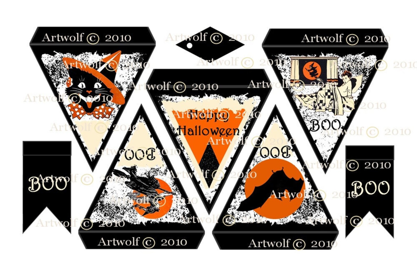HALLOWEEN Banner Spooky Party RETRO Vintage Witches Cats Boo - Etsy