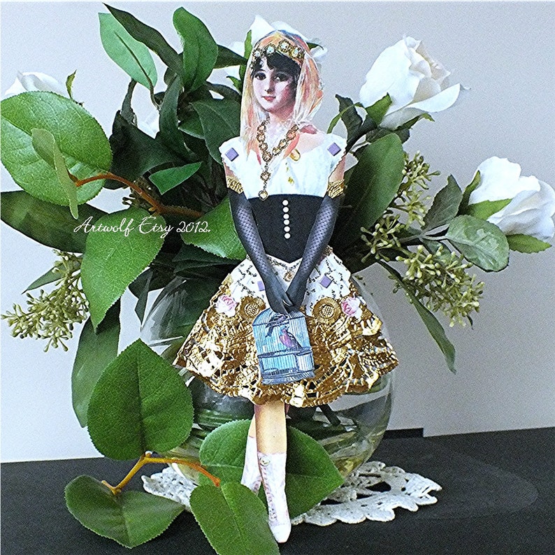 PAPER DOLL Gypsy Arabian Altered Vintage Fortune Tarot Crystal Ball 3 ...