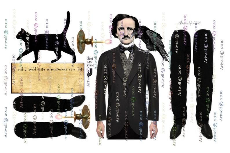 POE Paper DOLL New Digital 2 Dolls Raven Skull Cat 2 Shts Digital ...