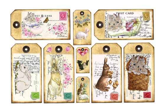 RABBITS BUNNY DIGITAL Tags All Occasion Cute Bunny Tags Labels - Etsy