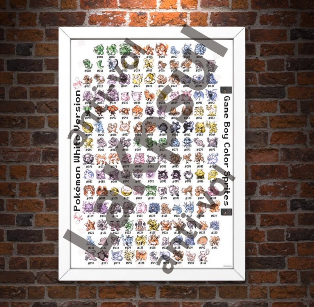 Pôster Pokémon Branco Retro Sprites Game boy Color - Etsy Portugal