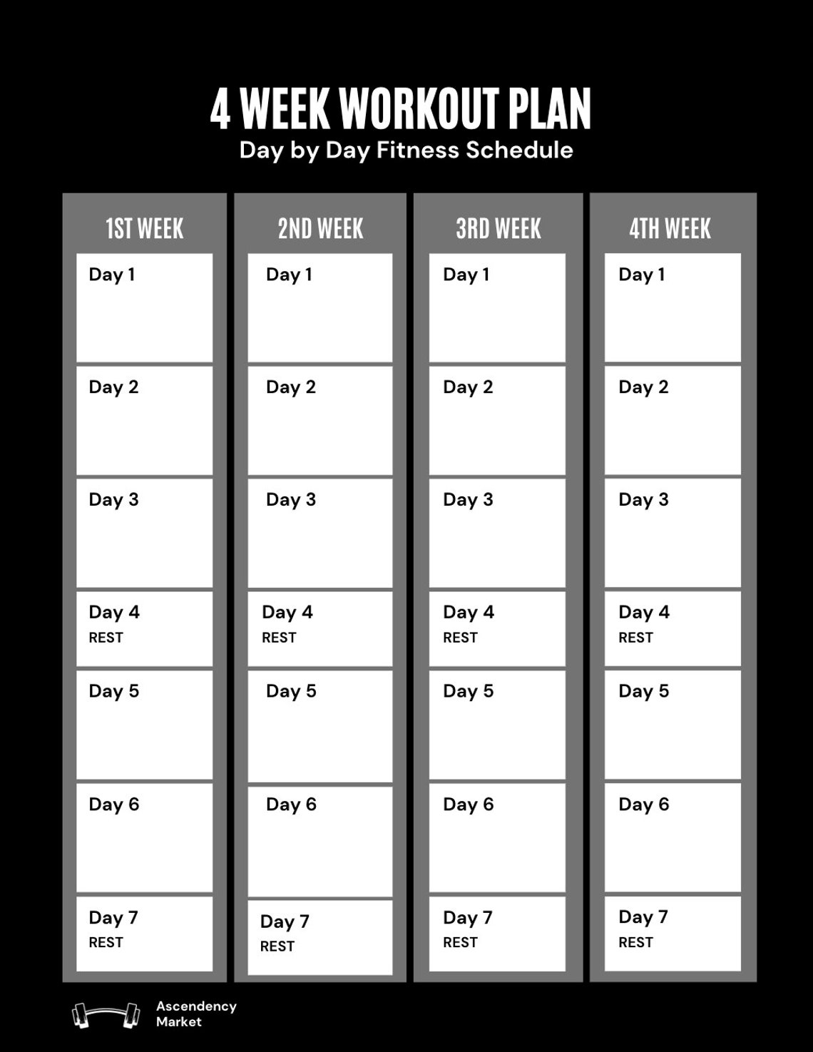Printable 4-week Workout Plan / 1-month Workout Plan Instant Download ...