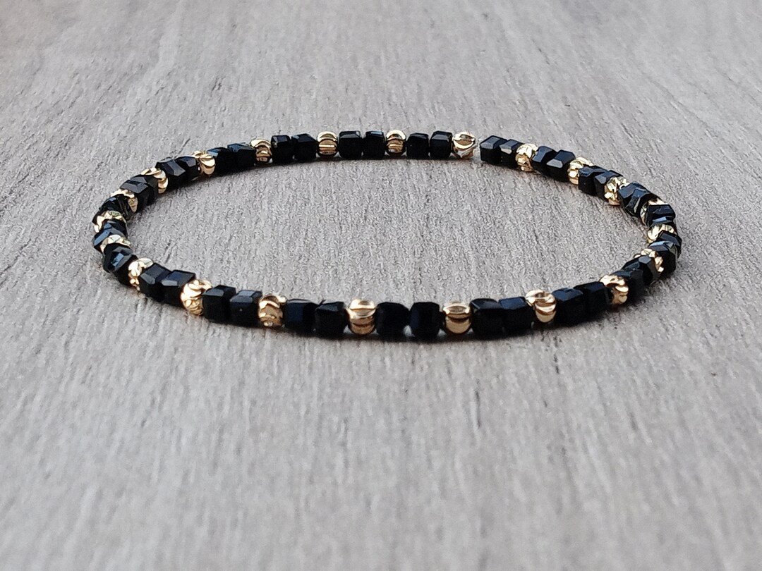 Black Crystal Bracelet With 14k Gold Beads, Elegant Jewelry - Etsy