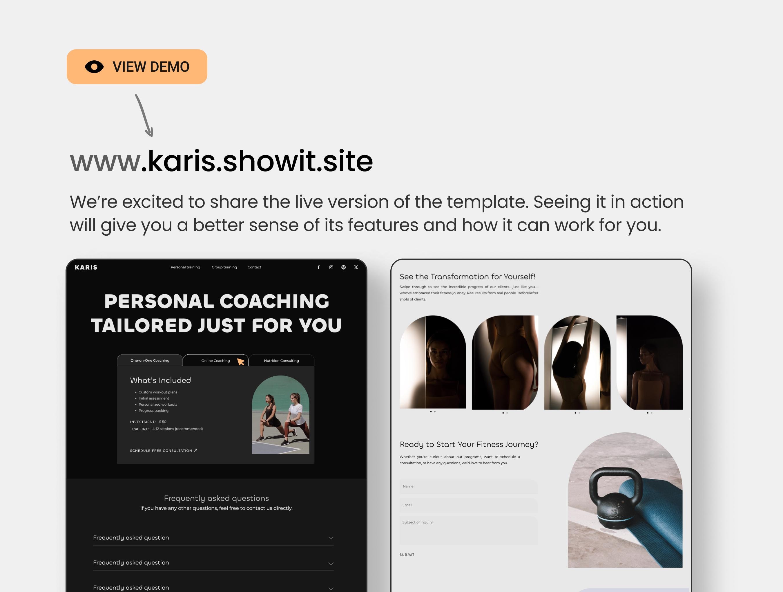 Dark Theme Fitness Coach Showit Website Template - Etsy