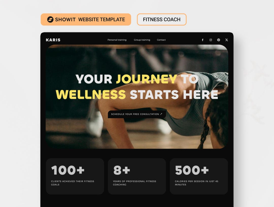 Dark Theme Fitness Coach Showit Website Template - Etsy