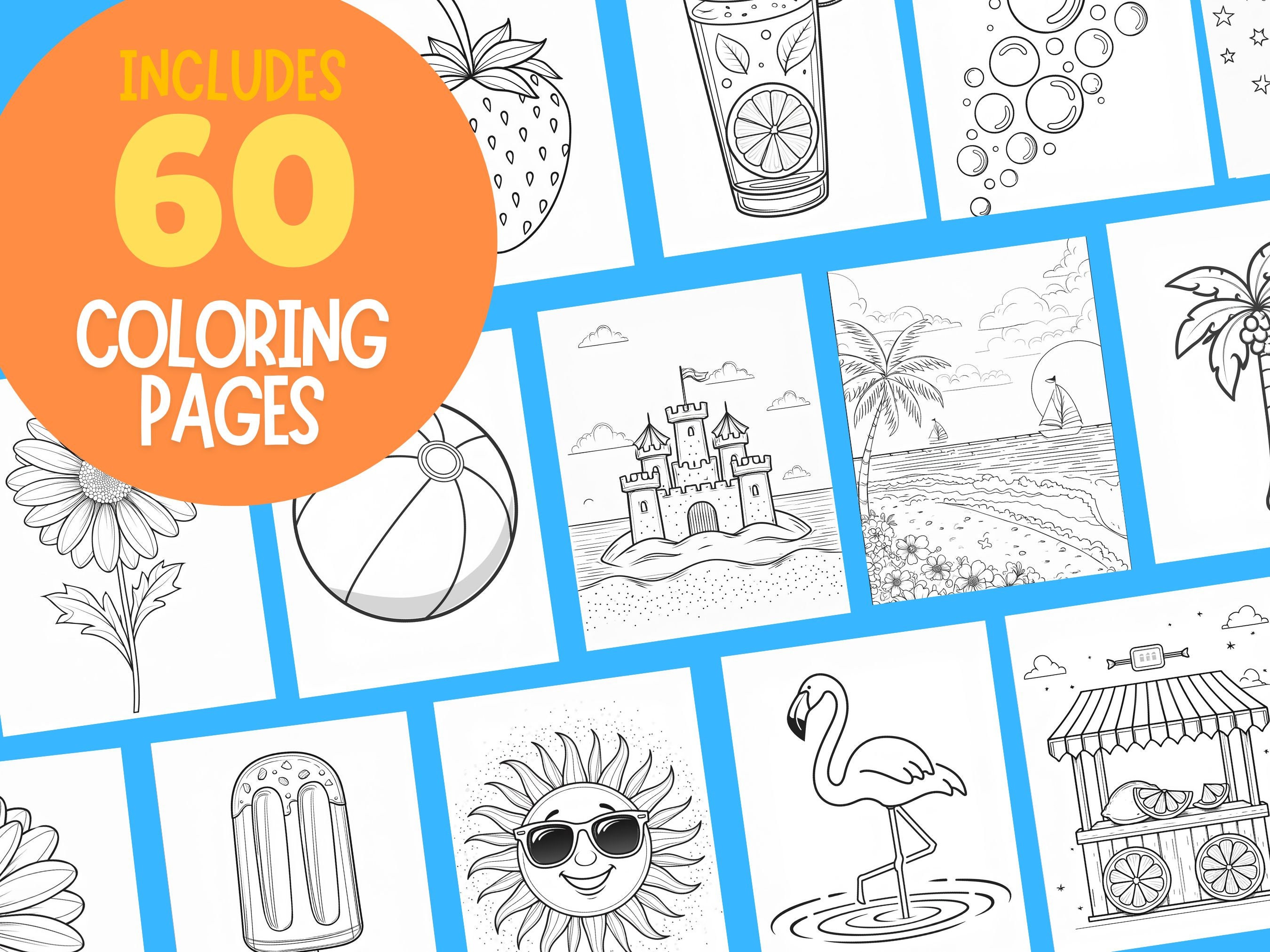 Summer Time Fun Kids Simple Coloring Book With 60 Pages! Includes Beach ...