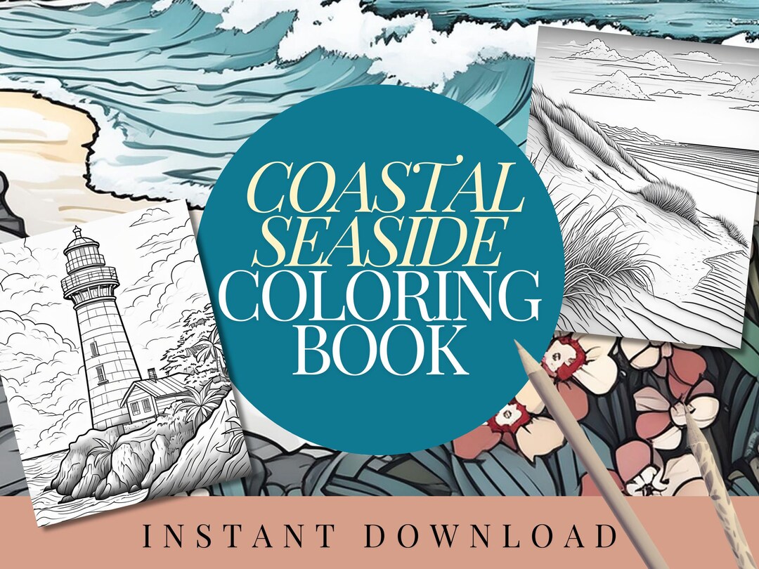 Coastal Seaside Summer Coloring Book 30 Pages Includes Beaches, Palm ...