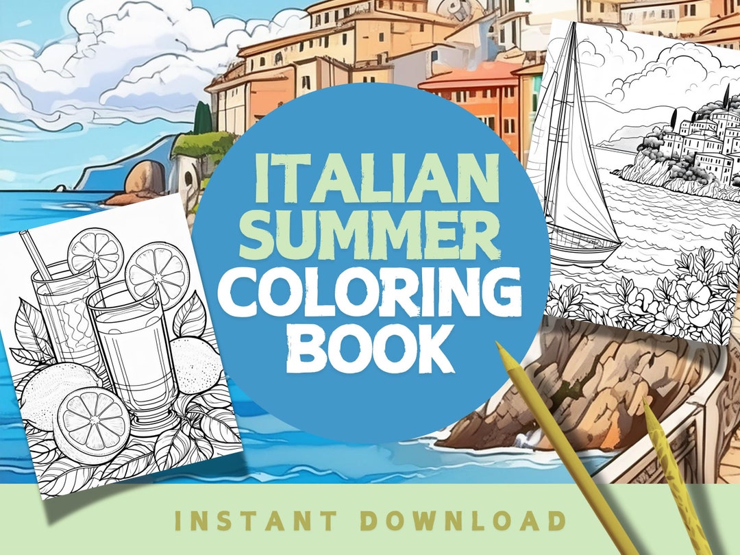 Italian Summer Costal Adult Coloring Book 65 Pages! Lemoncello in ...