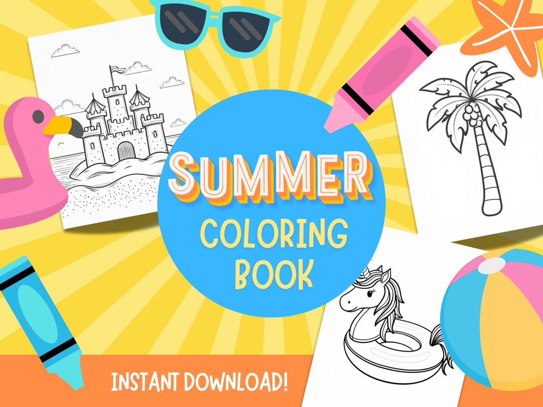 Summer Time Fun Kids Simple Coloring Book With 60 Pages! Includes Beach ...