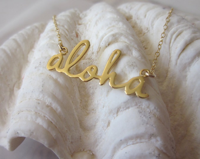 Script Aloha Necklace Gold - Etsy