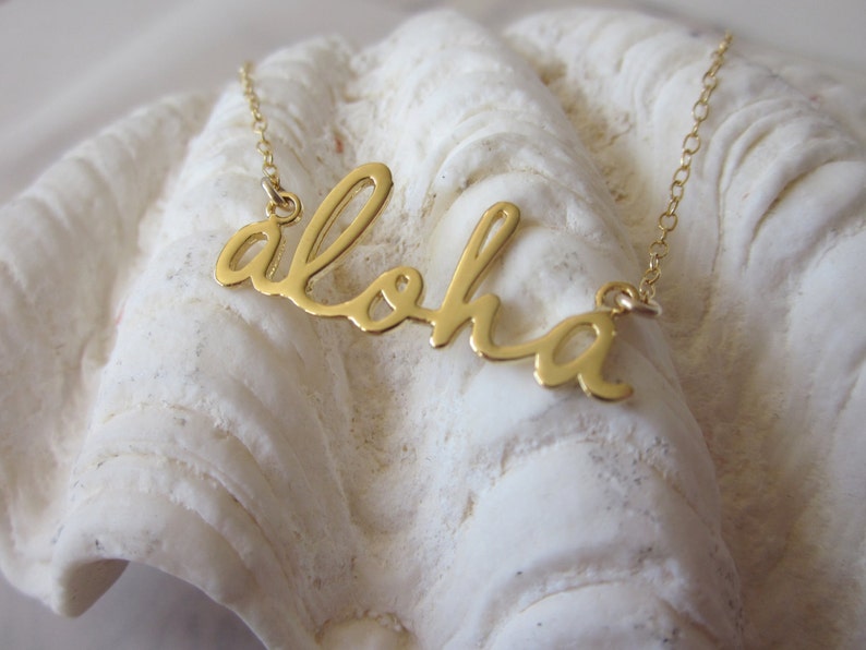 Script Aloha Necklace - Gold - Etsy