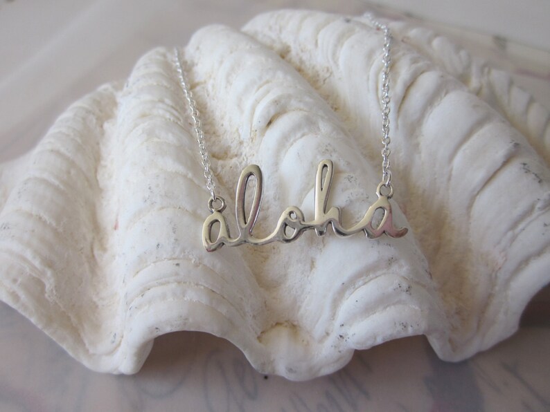 Script Aloha Necklace - Silver - Etsy
