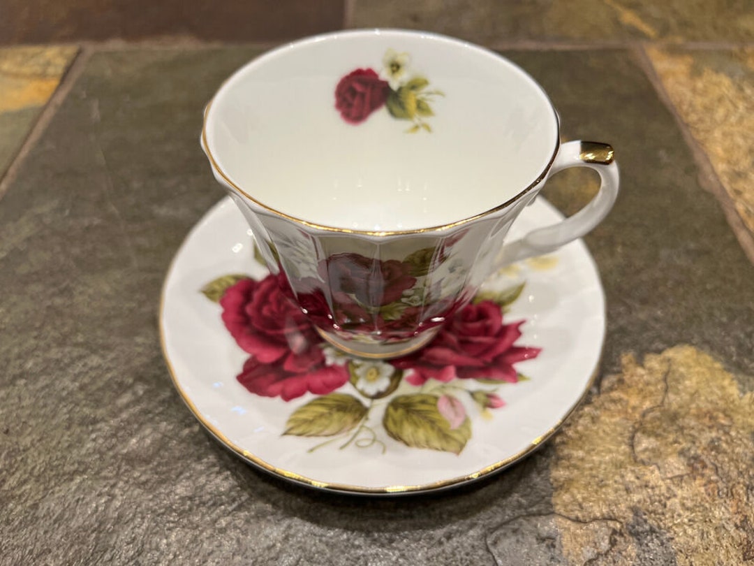 Allyn Nelson Collection Fine Bone China Purple Red Cabbage Roses Tea ...