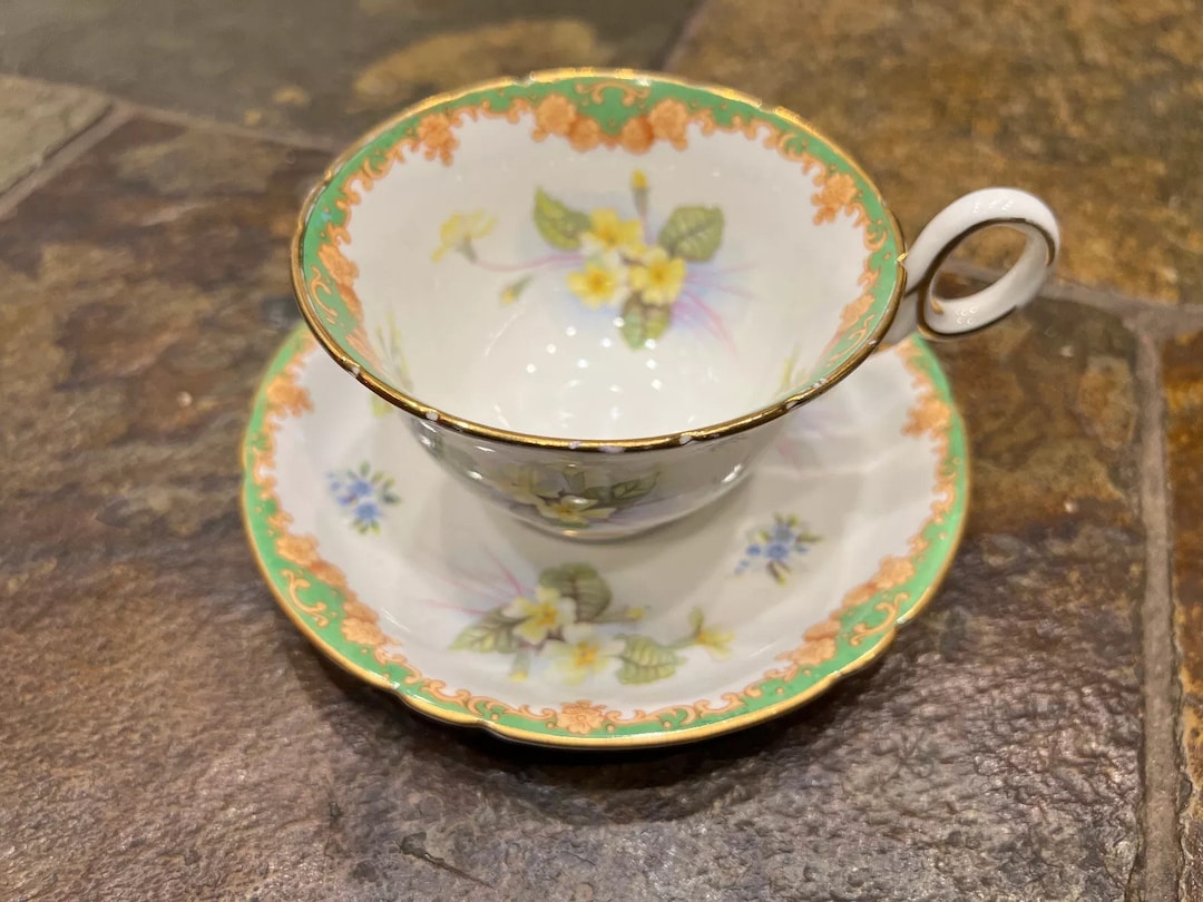 SHELLY Fine Bone China Primrose Teacup and Saucer Set Green Tea Cup - Etsy
