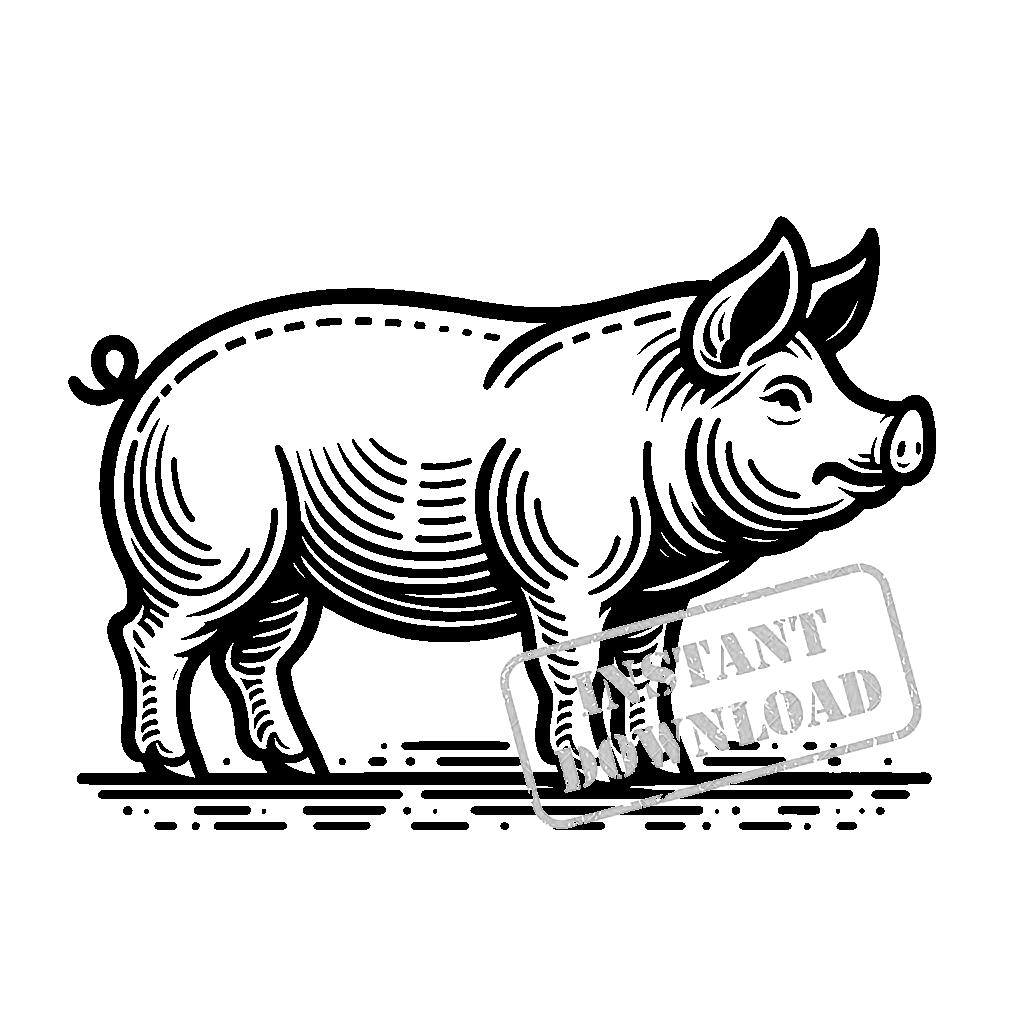 Pig in Line Art Style SVG Bundle - Etsy