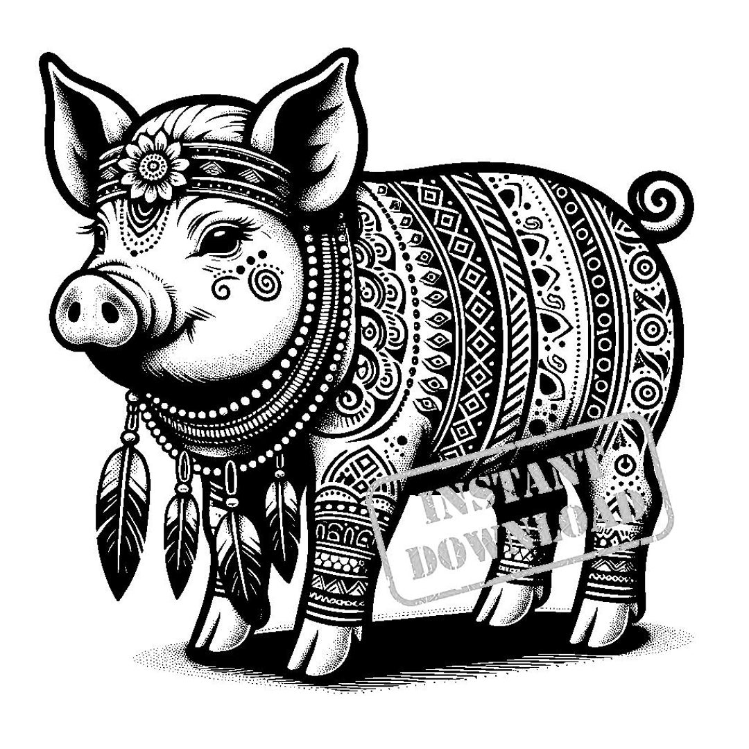 Pig in Boho Style SVG Bundle - Etsy