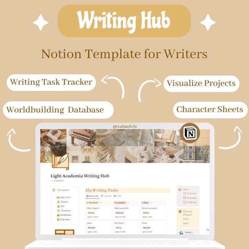 The Writing Hub Notion Template for Writers Digital Novel Planner ...