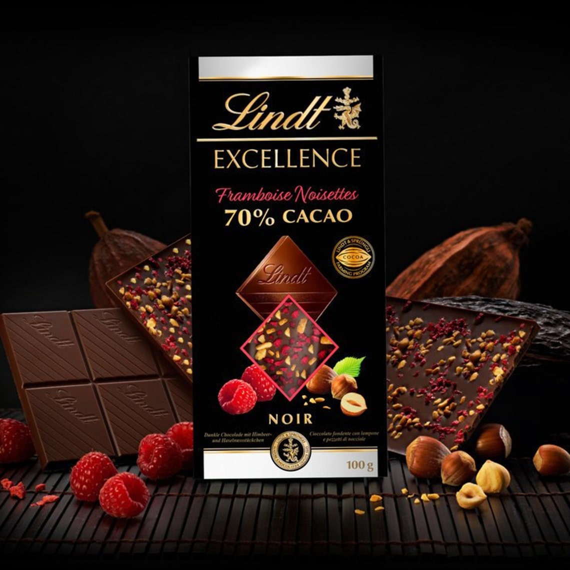 Lindt Excellence Passion Raspberry Hazelnut Chocolate Bar 100g - Etsy