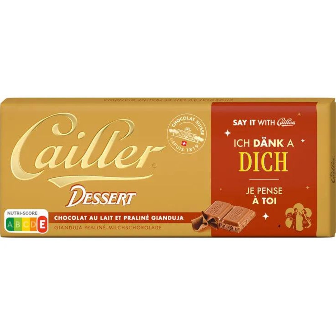 Cailler Dessert Milk Chocolate Bar With Gianduja Praline 100g - Etsy