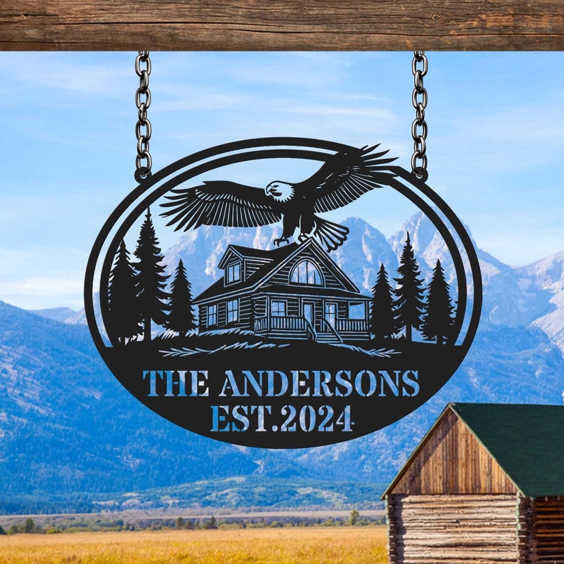Personalized Metal Eagle Cabin Sign, Eagle Metal Sign, Cottage Decor ...