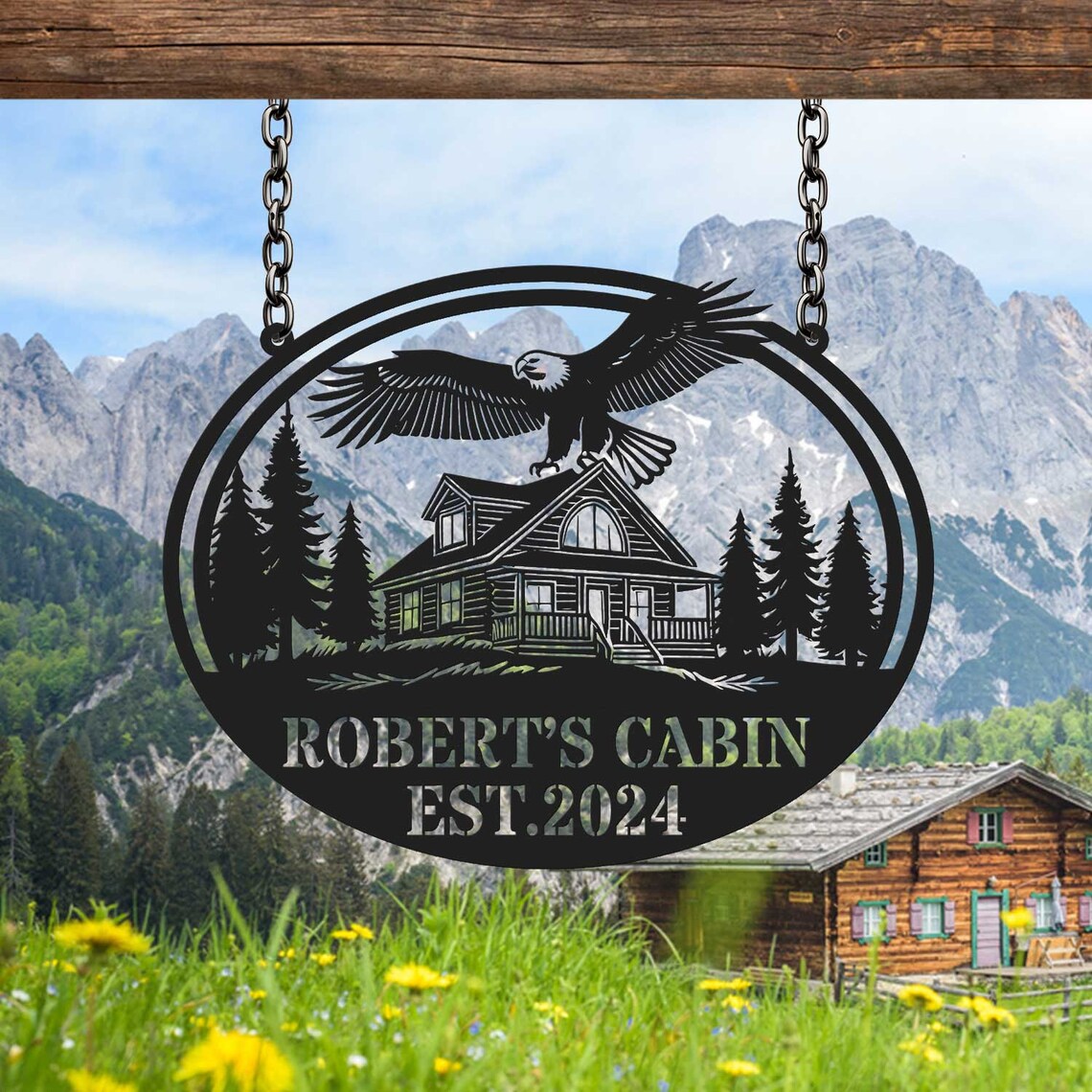 Personalized Metal Eagle Cabin Sign, Eagle Metal Sign, Cottage Decor ...
