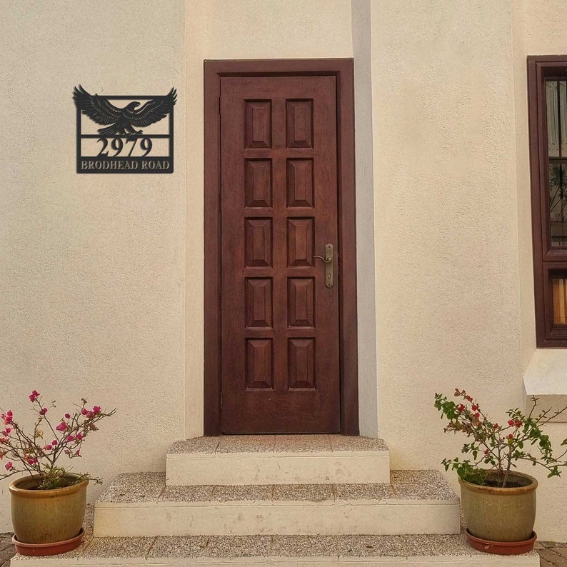 Custom Eagle House Number Sign, Metal Address Plaque, Eagle Wall Decor ...