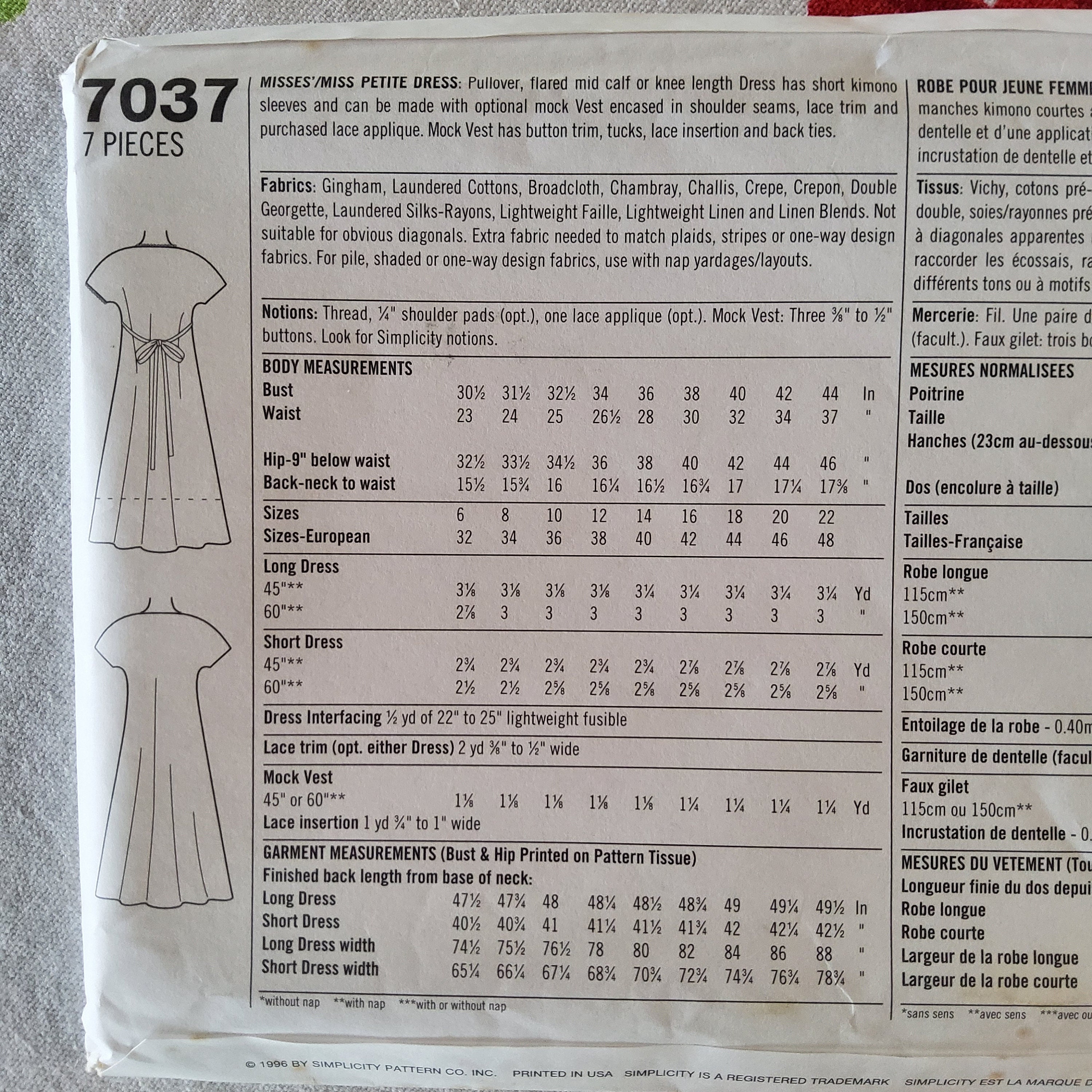 Simplicity 7037 Complete Uncut Factory Folds Vintage 90s - Etsy