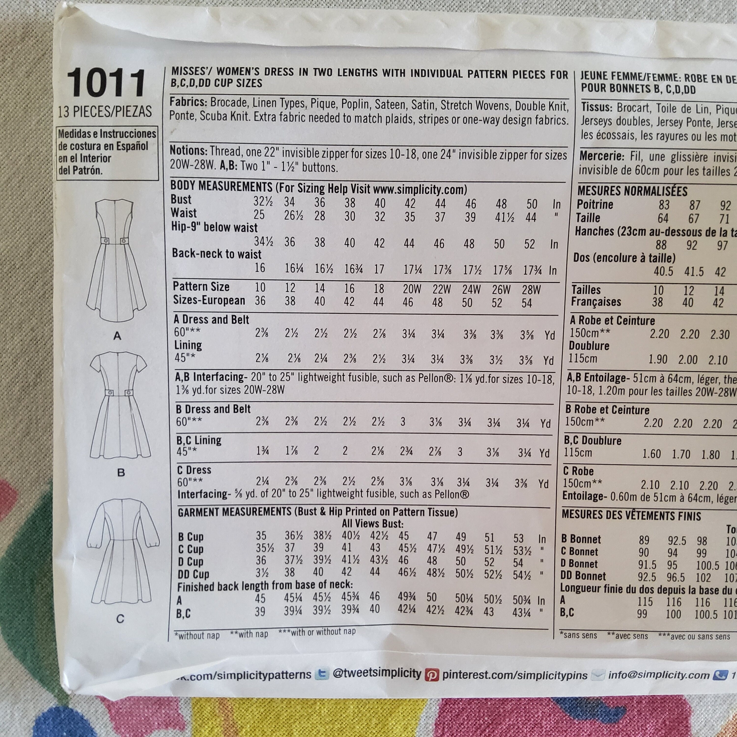 Simplicity 1011 Complete Uncut Factory Folds Sewing Pattern - Etsy UK