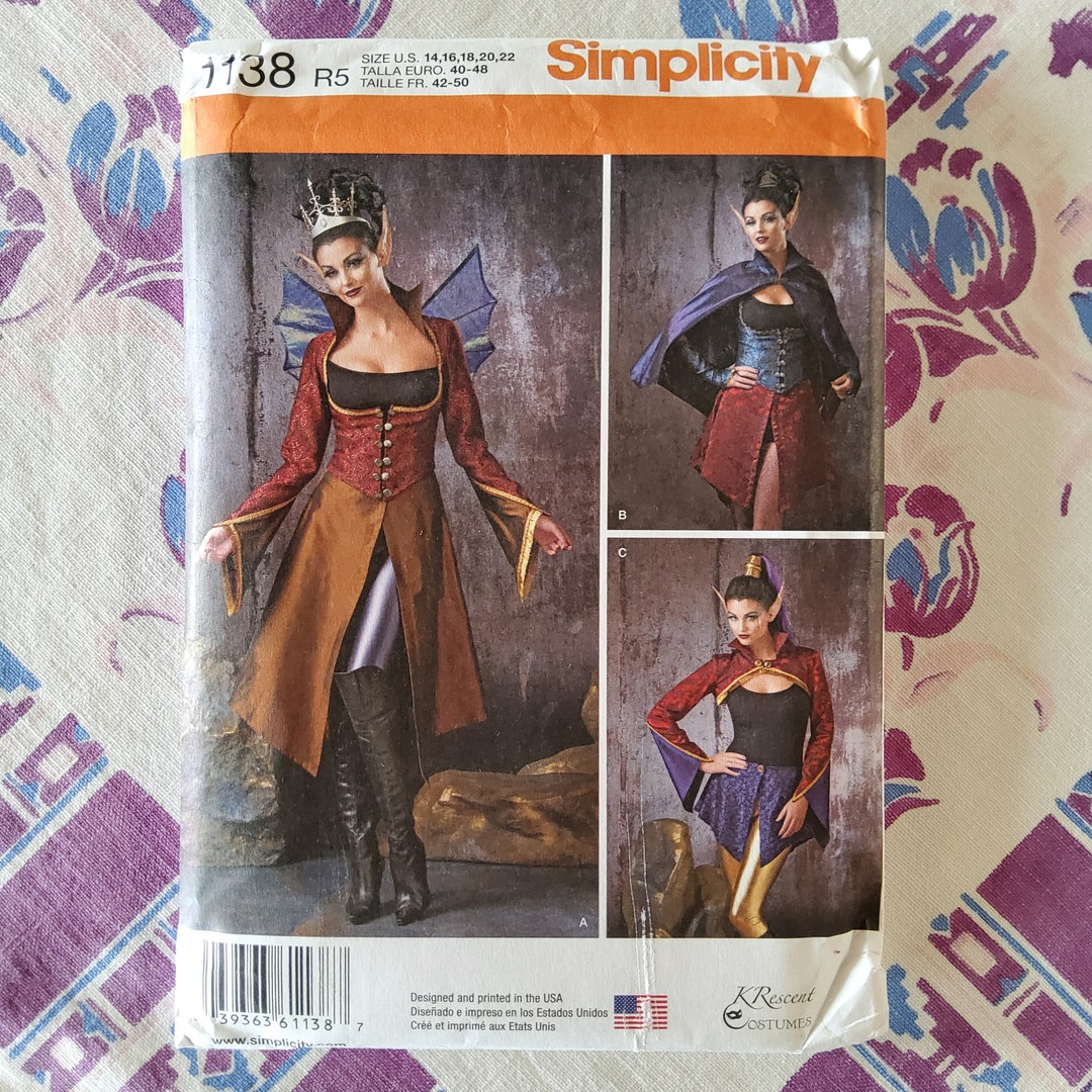 Simplicity 1138 Complete Uncut Factory Folds Sewing Pattern Halloween Fantasy LOTR K Rescent ...