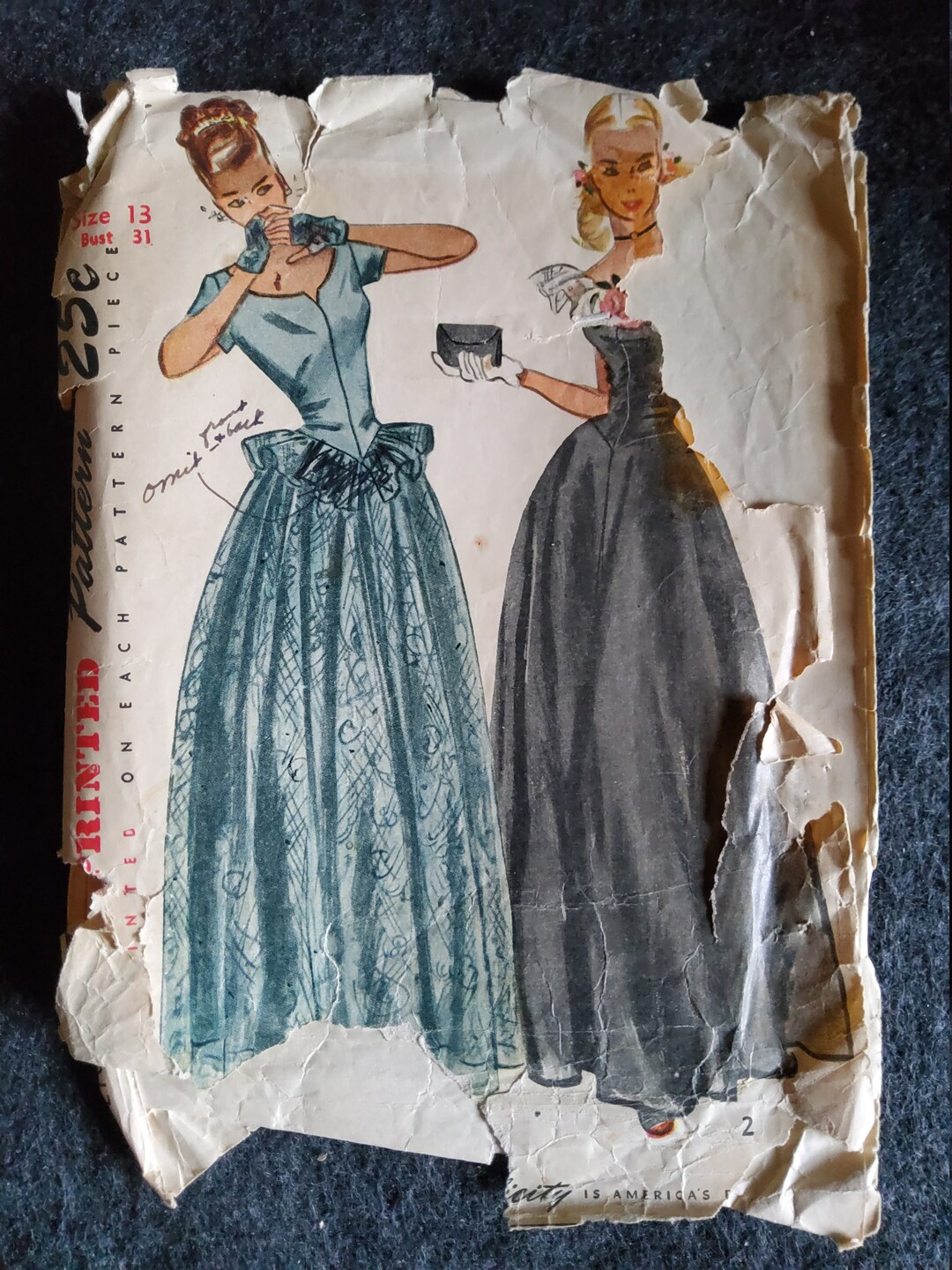 Simplicity 2227 Cut Complete Vintage 40s Cinderella Style Ball Gown ...
