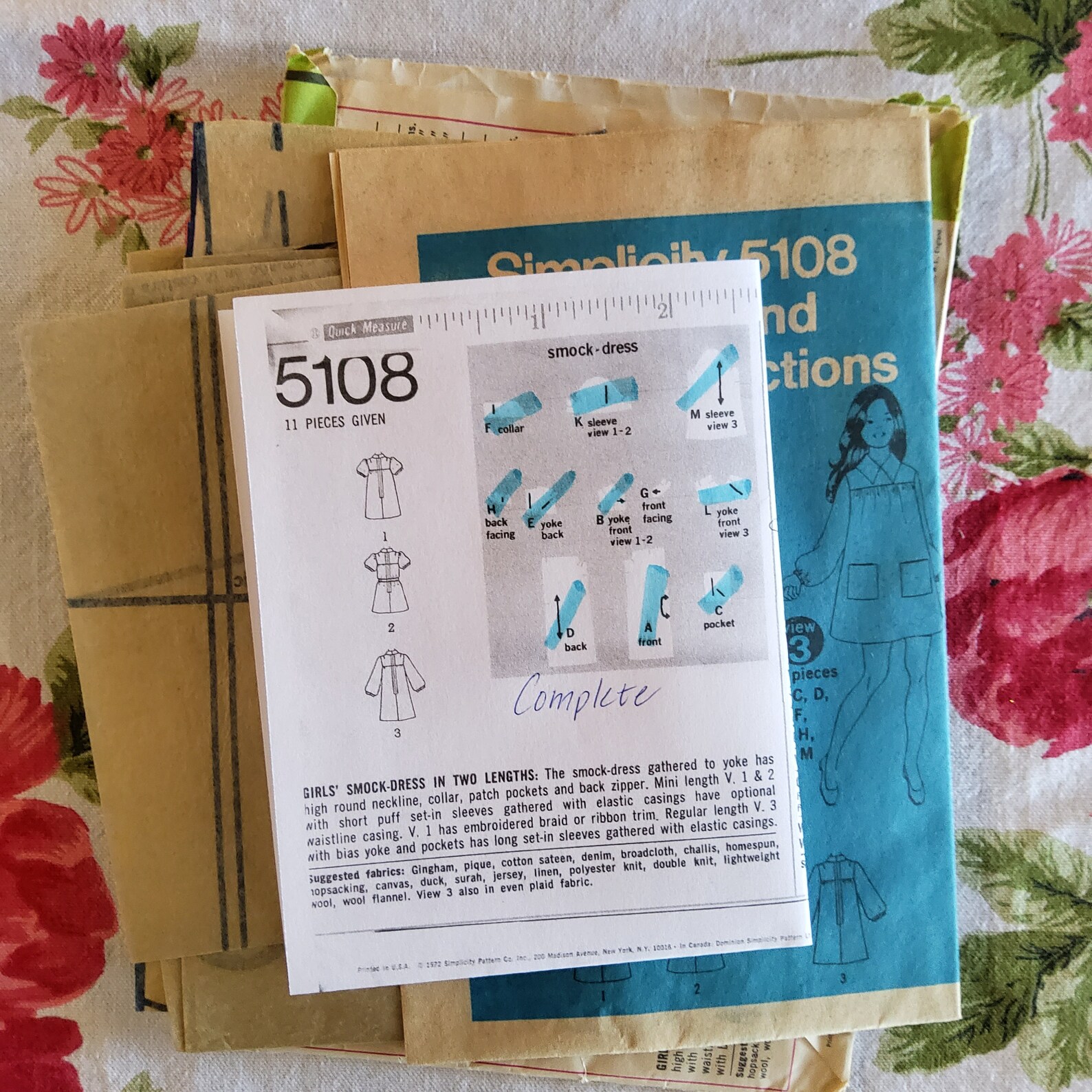 Simplicity 5108 Cut Complete Vintage 70s Sewing Pattern Girls Yoked ...