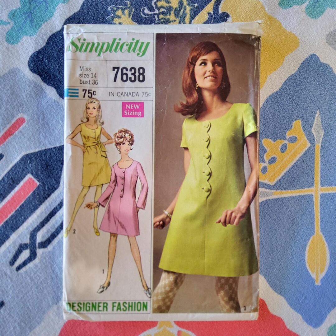 Simplicity 7638 Cut Complete Vintage 60s Sewing Pattern Mod Mini Dress ...